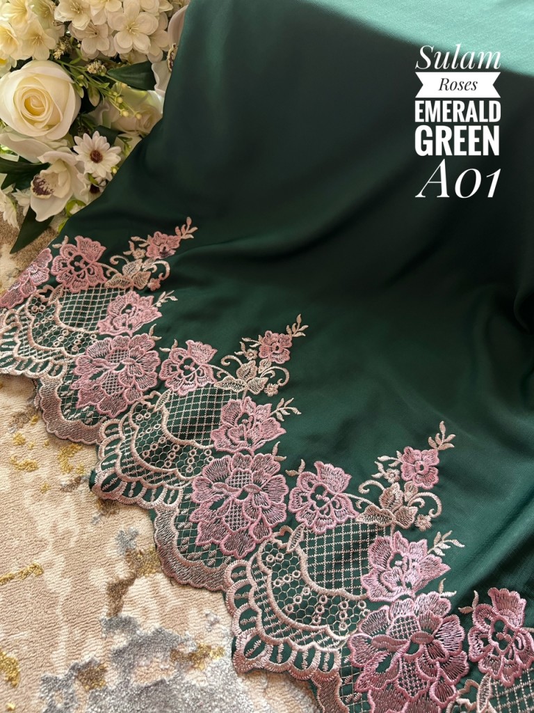 Sulam Rose - A01 [Emerald Green] Open Meter - Naili Exclusive Legasi Batik